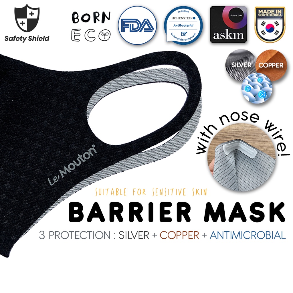 😷BARRIER MASK MADE IN KOREA - 3LAYERS Washable & Reusable. U.S. FDA ...