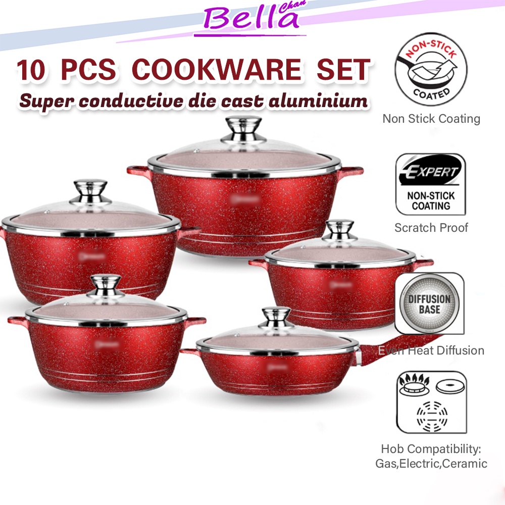 COOKWARE SET Granite Aluminum Non Stick Casserole Pot Bowl Deep Fry Pan ...