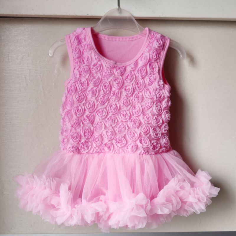 (READY STOCK) 3d flowers design baby girl pink tutu rompers dress ...