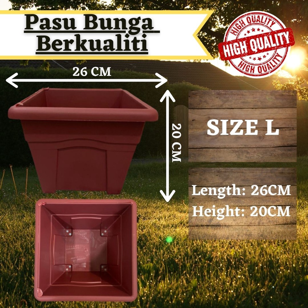 (Premium) Brown Square Plastic Flower Pot//Pasu Bunga Plastik Segi ...