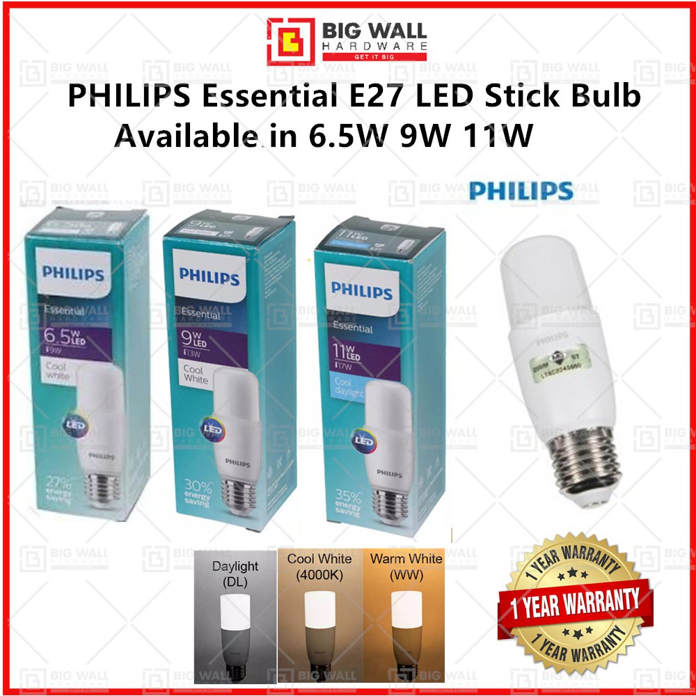 PHILIPS New ESS DL Stick Essential 6.5W 9W 11W E27 LED Stick Bulb ...
