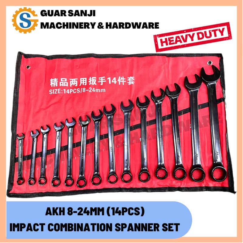 AKH IMPACT COMBINATION SPANNER SET 8-24MM 14PCS COMMON RING SET HEAVY ...