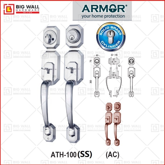 Armor ATH-100 Gripset Door Handle Lock Set - Main door SS - AC Big Wall ...