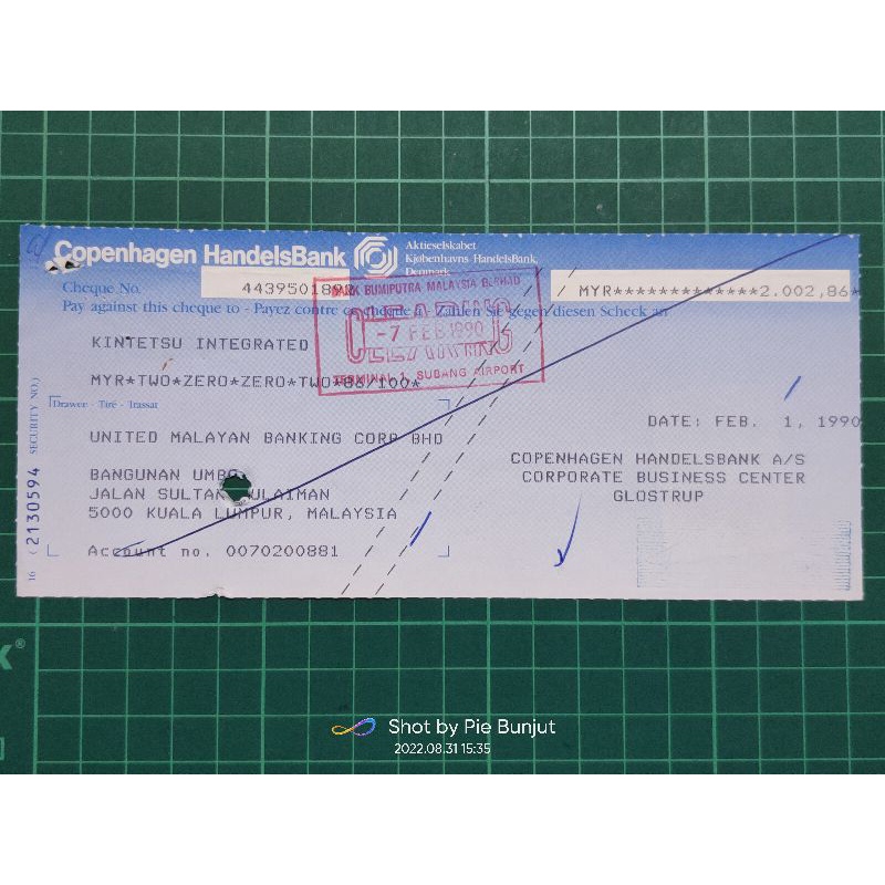 old cheque with stamp behind. Copenhagen Handelsbank | Shopee Malaysia