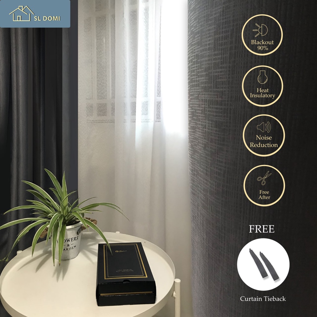 SLDOMI Free Alter, Free Tiebelt Plain Blackout Curtain/ Langsir Sliding ...