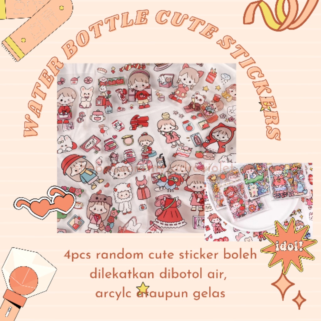4pcs Water Bottle Cute Stickers Stiker Comel Botol Air Viral Boleh Juga ...