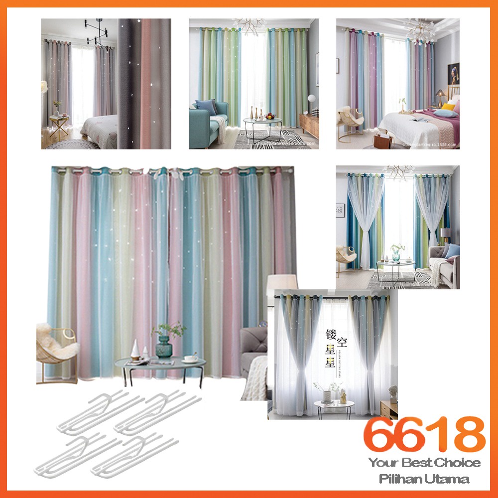 100*200cm Langsir Kecerunan Bintang Berlubang Langsir Ruang Tamu ...