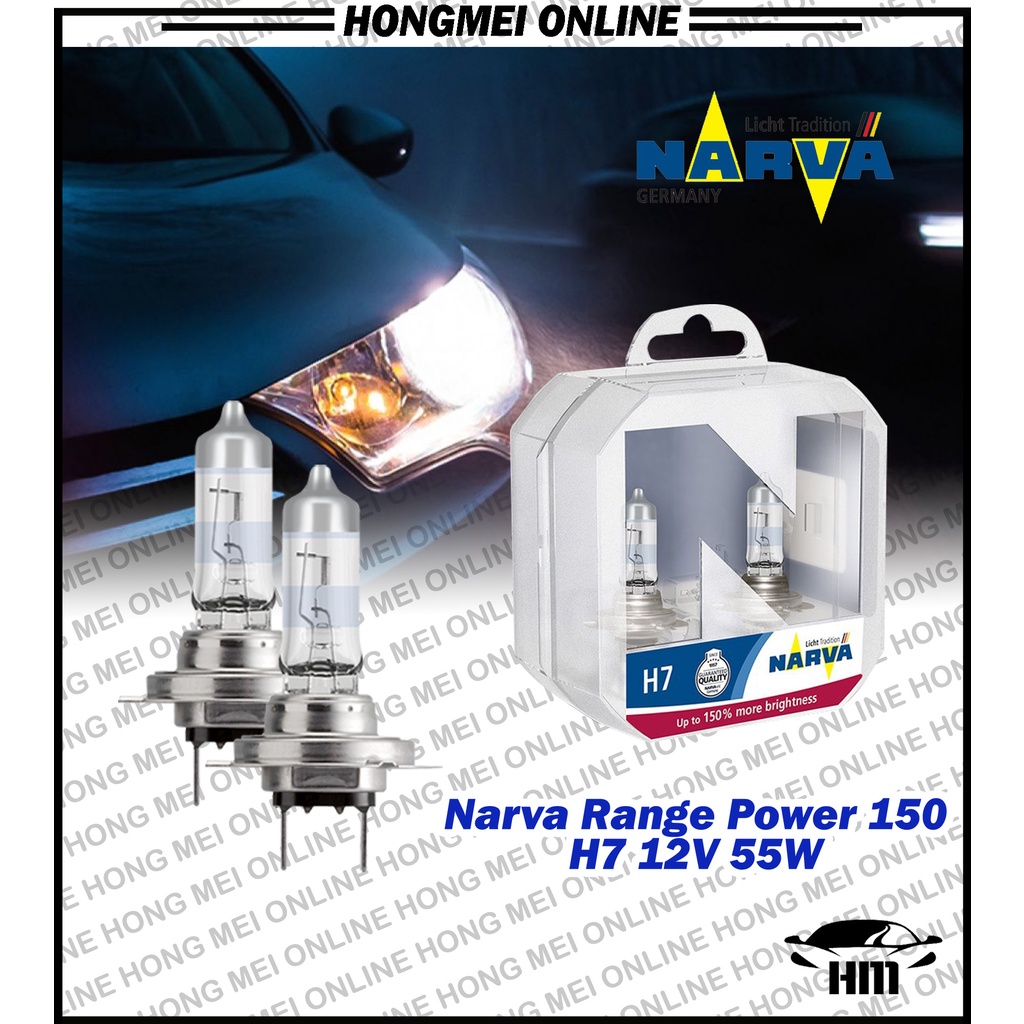 NARVA Range Power 150 Halogen (+150%) /Range Power 200 (+200%) Car Headlight Bulb H1, H4, H7 ...