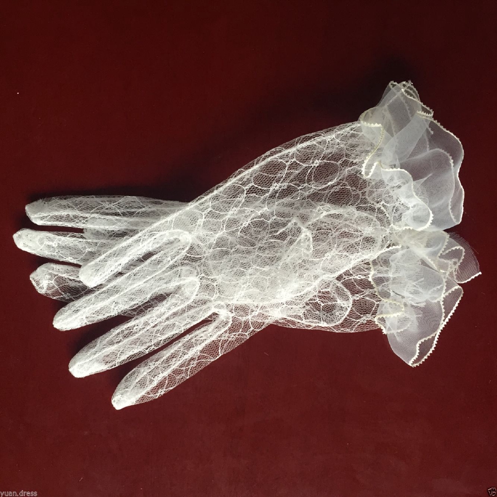 Ivory Vintage Short Full Fingers Wedding Gloves Sexy Prom Lace Gloves ...