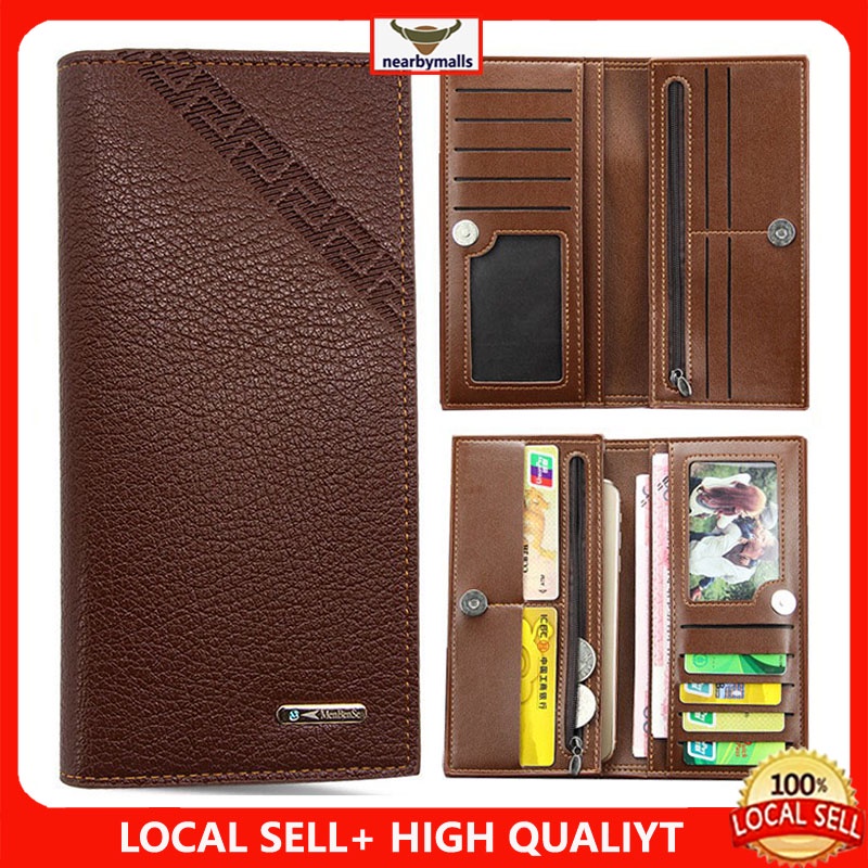 Magnetic Buckle Dompet Lelaki Multi-Card Bifold Long Wallet Men Soft PU ...