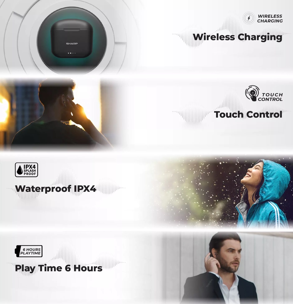 SHARP Wireless Charging Touch Control Earbuds built in Mic (2PCS) for ...