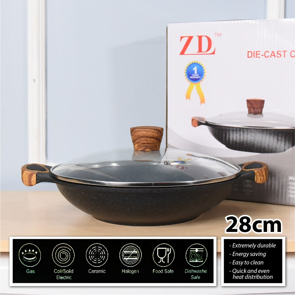 Premium Periuk Ceramic Wood Frying Pan Wok Non Stick 24cm/28cm/32cm ...