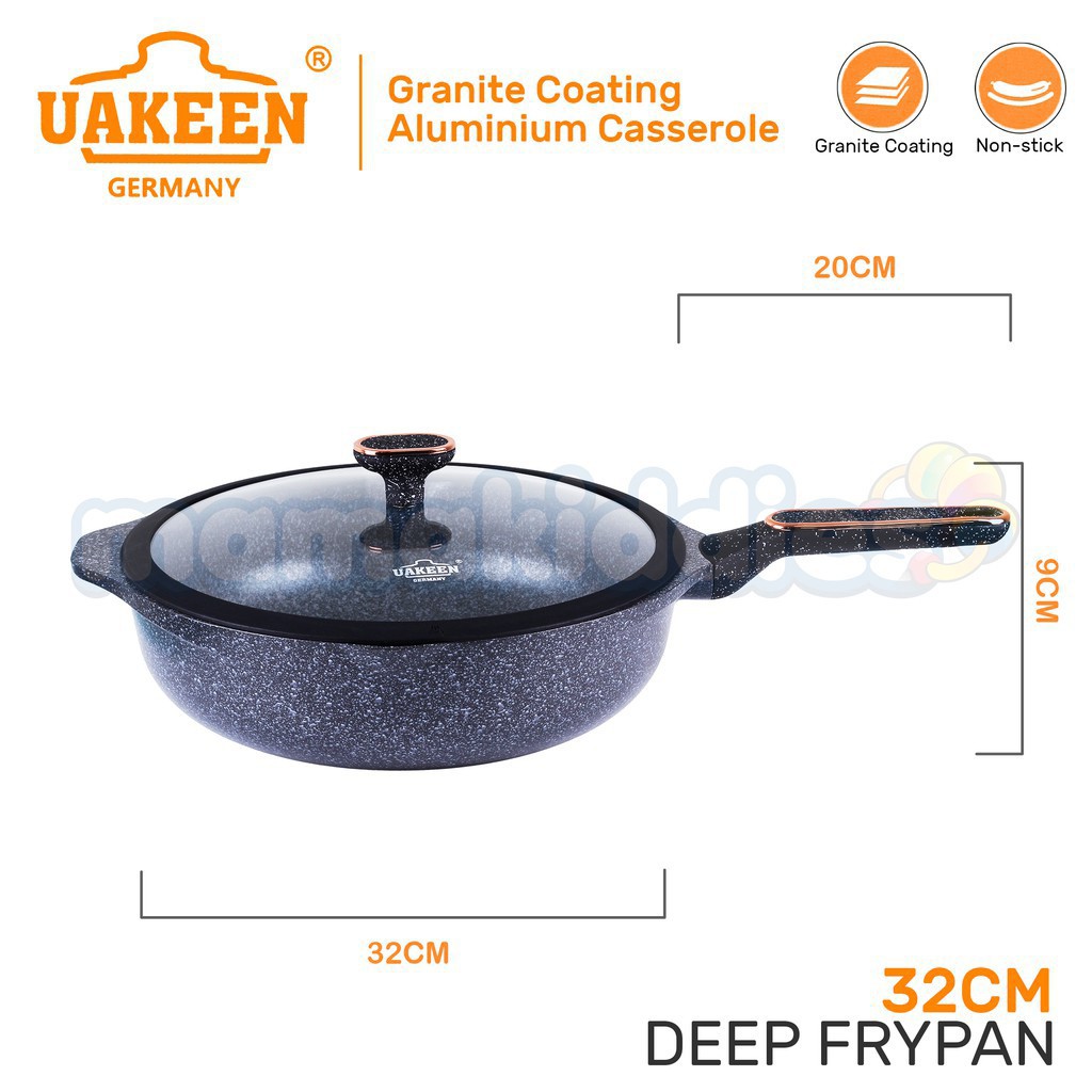(MINOR DEFECT) Uakeen Original 20-32Cm Deep Frying Pan Granite Non ...