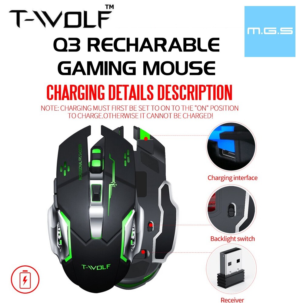 T-WOLF Q13 / X8 BLK GAMING MOUSE 2.4GH wireless mouse charging mute ...