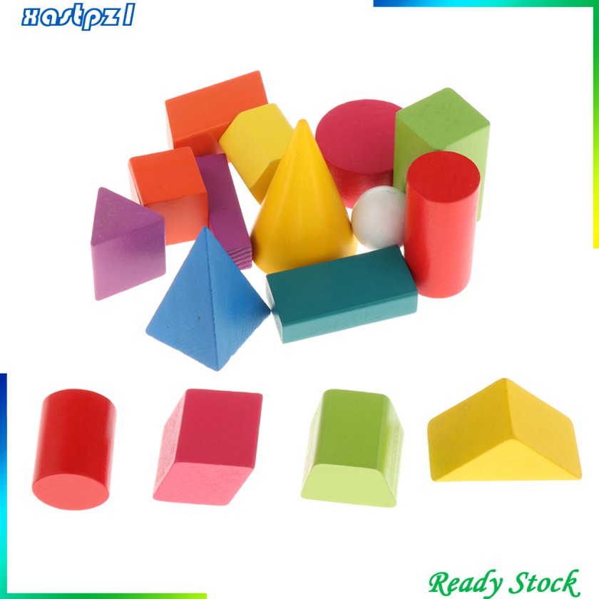 [ 16x 3D Shapes Geometric Solids Wooden Toys Math Games Toys Blocks ...
