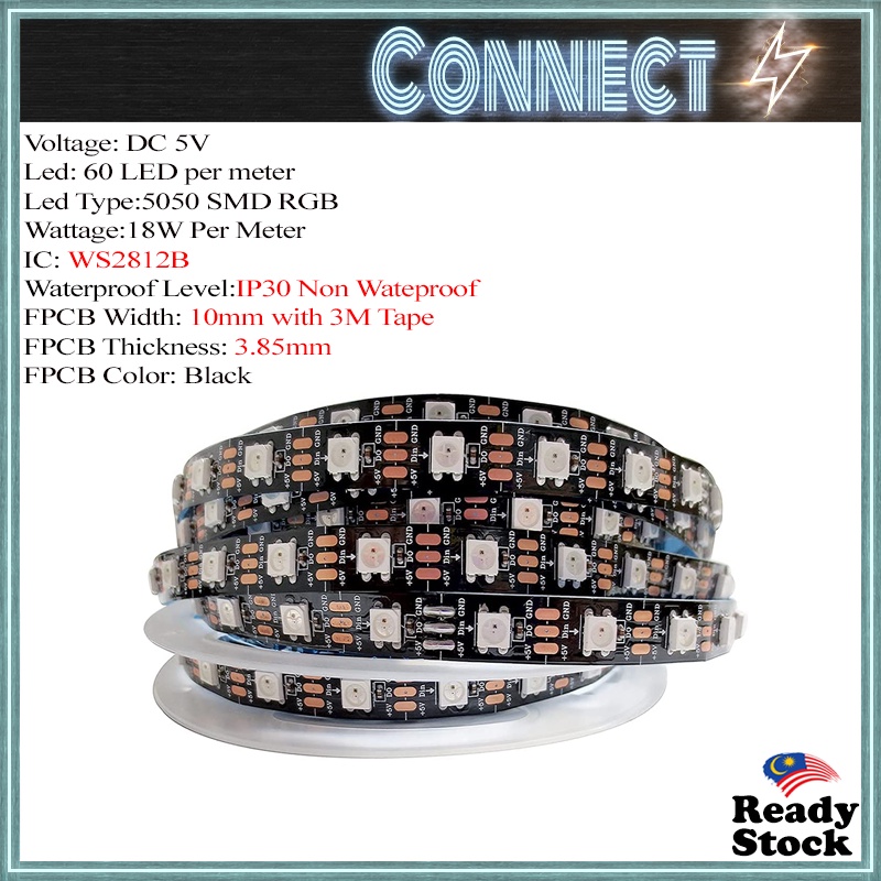 ARGB WS2812B Led Light Strip 5v 60 Leds Per Meter Rgb Led Strip WS2812B Waterproof Individually ...