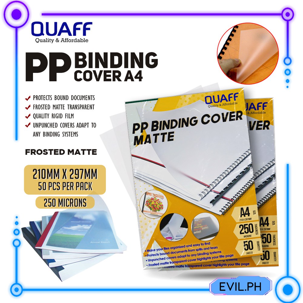 QUAFF Transparent/Frosted Matte PVC Binding Cover 200-250 Microns (50 ...