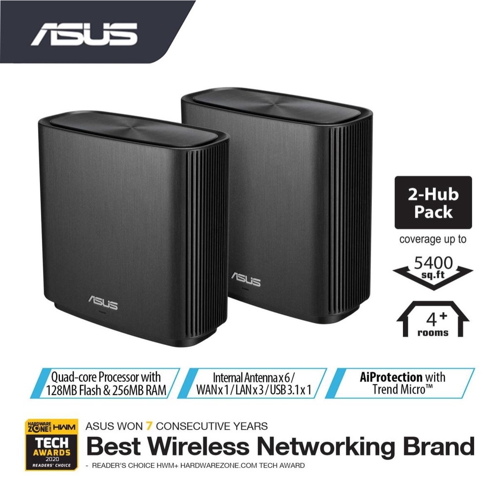 ASUS Mesh Wifi Router ZenWiFi CT8 AC3000 Tri-Band Whole Home Mesh WiFi ...