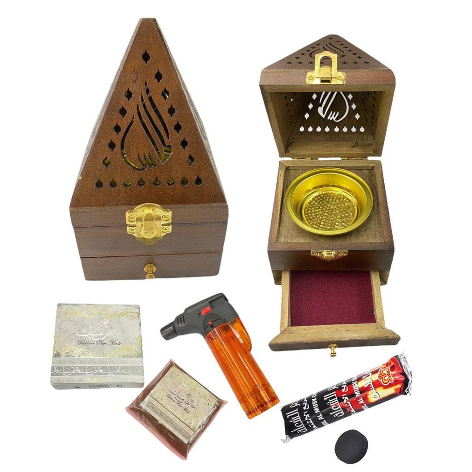 Pyramid kayu mubkhara fragrance Arabic Bakhoor burner Full Set | Shopee ...
