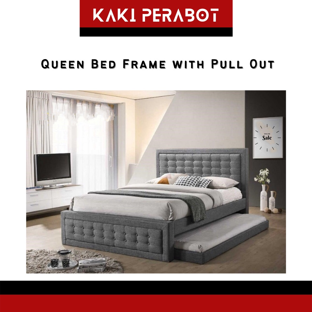 JIMMY Queen Bed Frame With Single Bed Pull Out Katil Queen Divan Queen ...