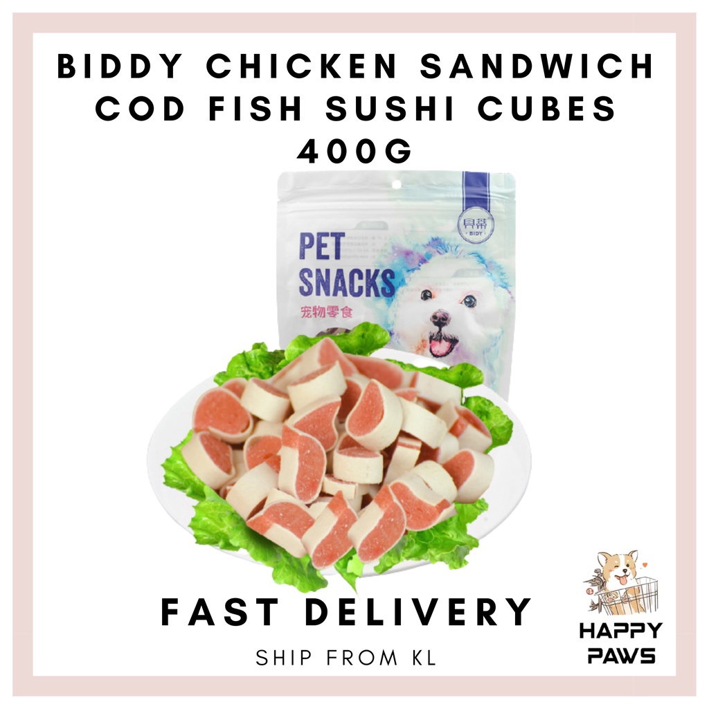 Bidy Pet Snack Chicken Sandwich Cod Fish Sushi Cubes 400g/Dog Snack/Dog ...