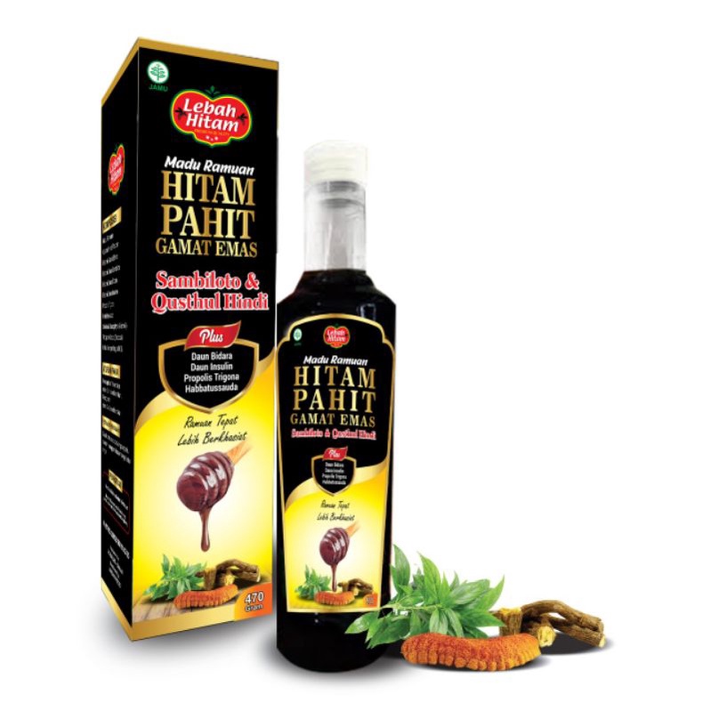 HITAM Sambiloto & Qusthul Hindi Gold Gamat Bitter Black Honey - Black ...