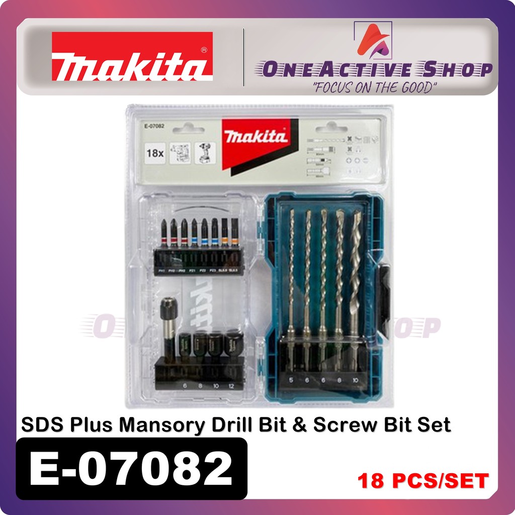 MAKITA 18 PCS SDS Plus Mansory Drill Bit & Screw Bit Set - E-07082 ...