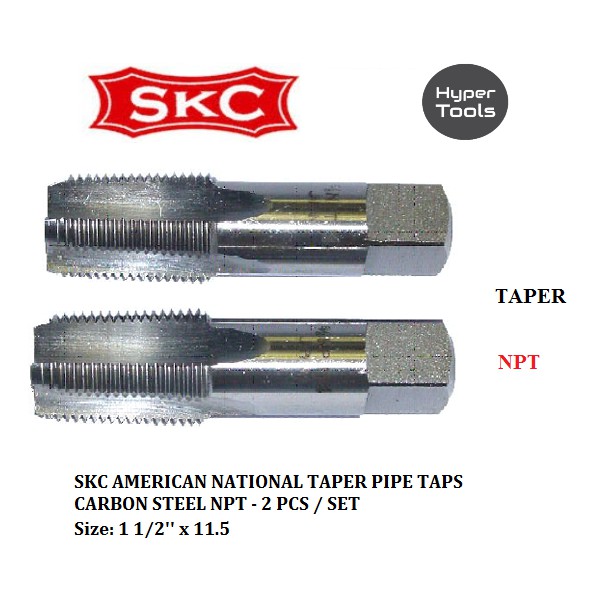SKC American National Taper Pipe Taps Carbon Steel NPT (2 pcs / set) - Size: 1 1/2'' x 11.5 ...