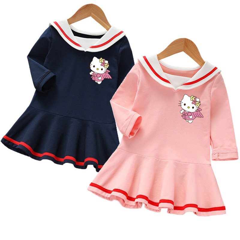 Hello Kitty Baby Girl Clothes Cute Cartoon Cotton Girls Dress Student ...