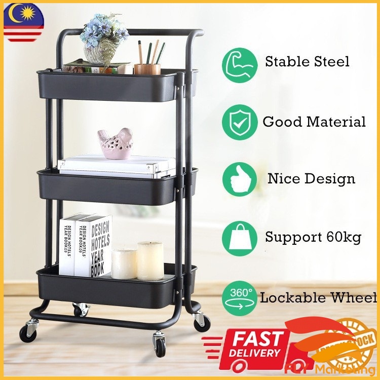 🛒 READY STOCK Multifunction 3 Tier Trolley Trolly Storage Racks Office ...
