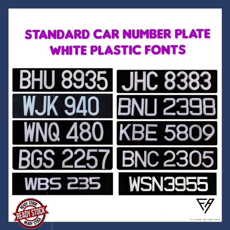 Standard Car Number Plate *WHITE PLASTIC FONTS* Nombor plat kereta ...
