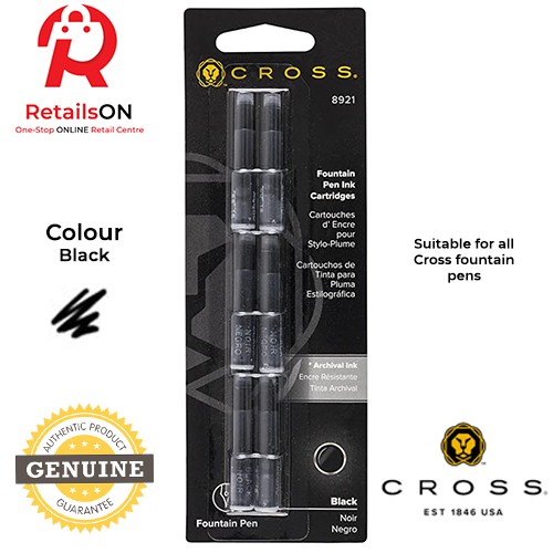CROSS Refill Fountain Pen Ink Cartridge - Black / [1 Pack of 6 ...