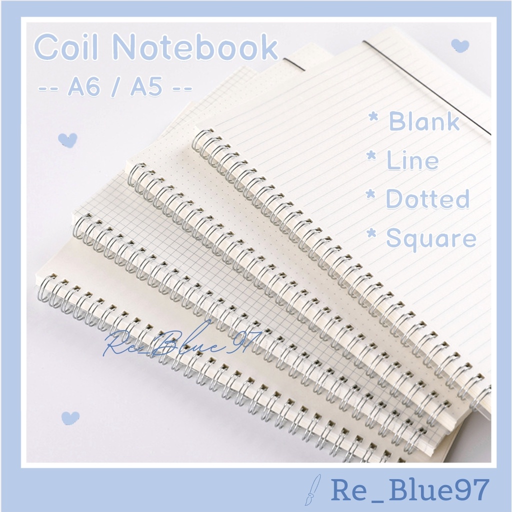 Coil Notebook with PP Transparent Cover - Blank | Line | Grid | Dotted ...