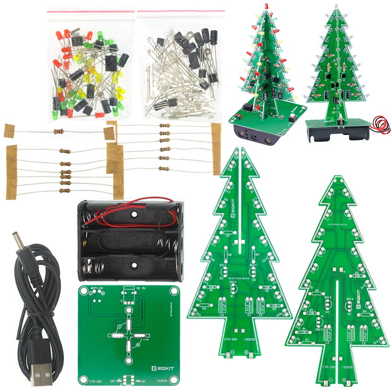 Three-Dimensional 3D Christmas Tree LED DIY Kit Red/Green/Yellow LED ...