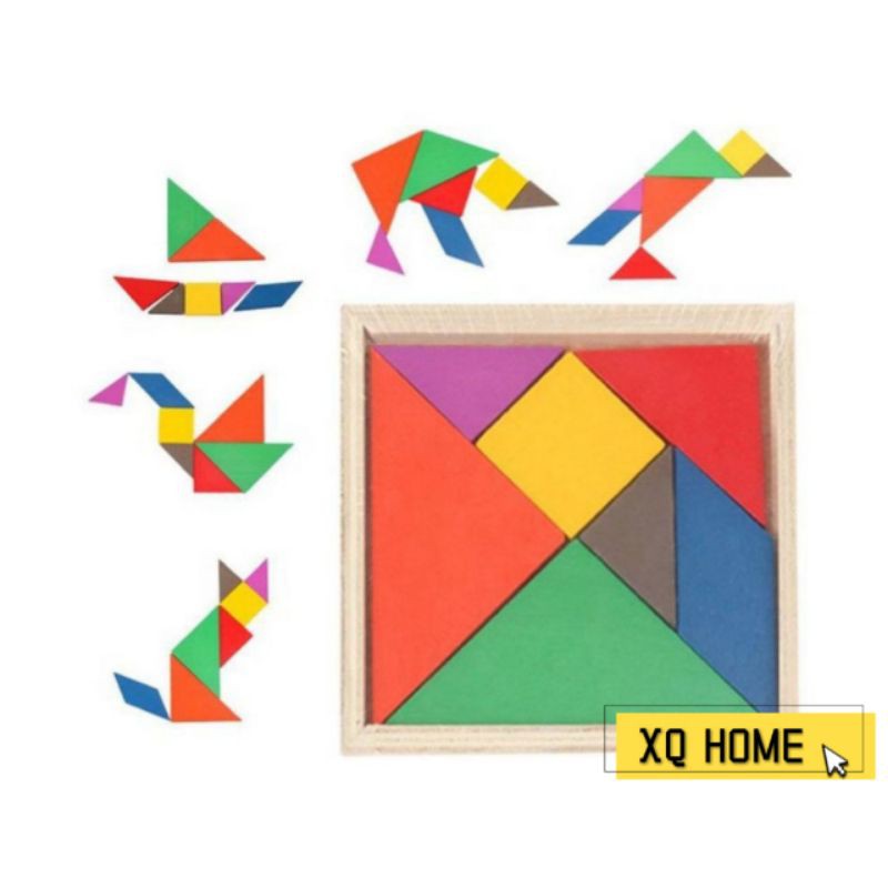Wooden Triangle Jigsaw Puzzle 7 Piece Square Solid Wood Brain Teaser ...