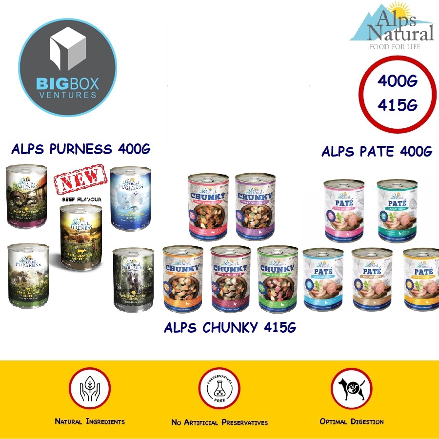 Alps Natural Pureness/Chunky/Pate 400g Makanan Anjing Basah Dalam Tin ...