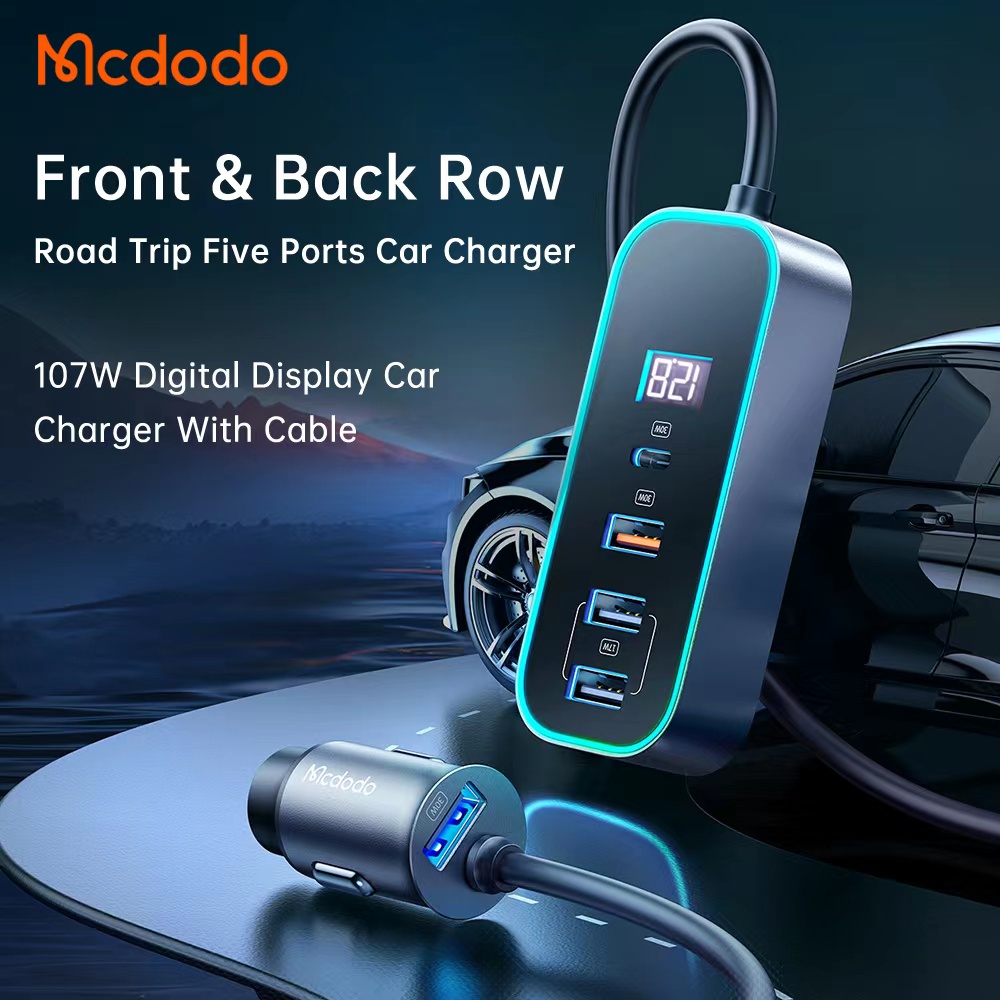 MCDODO CC-1900 107W Car Charger PD + 4 USB Port Fast Quick Charging LED ...