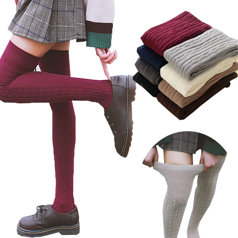 Ready Stock 1 pair Long Socks for Women Black Over the Knee Thigh High ...