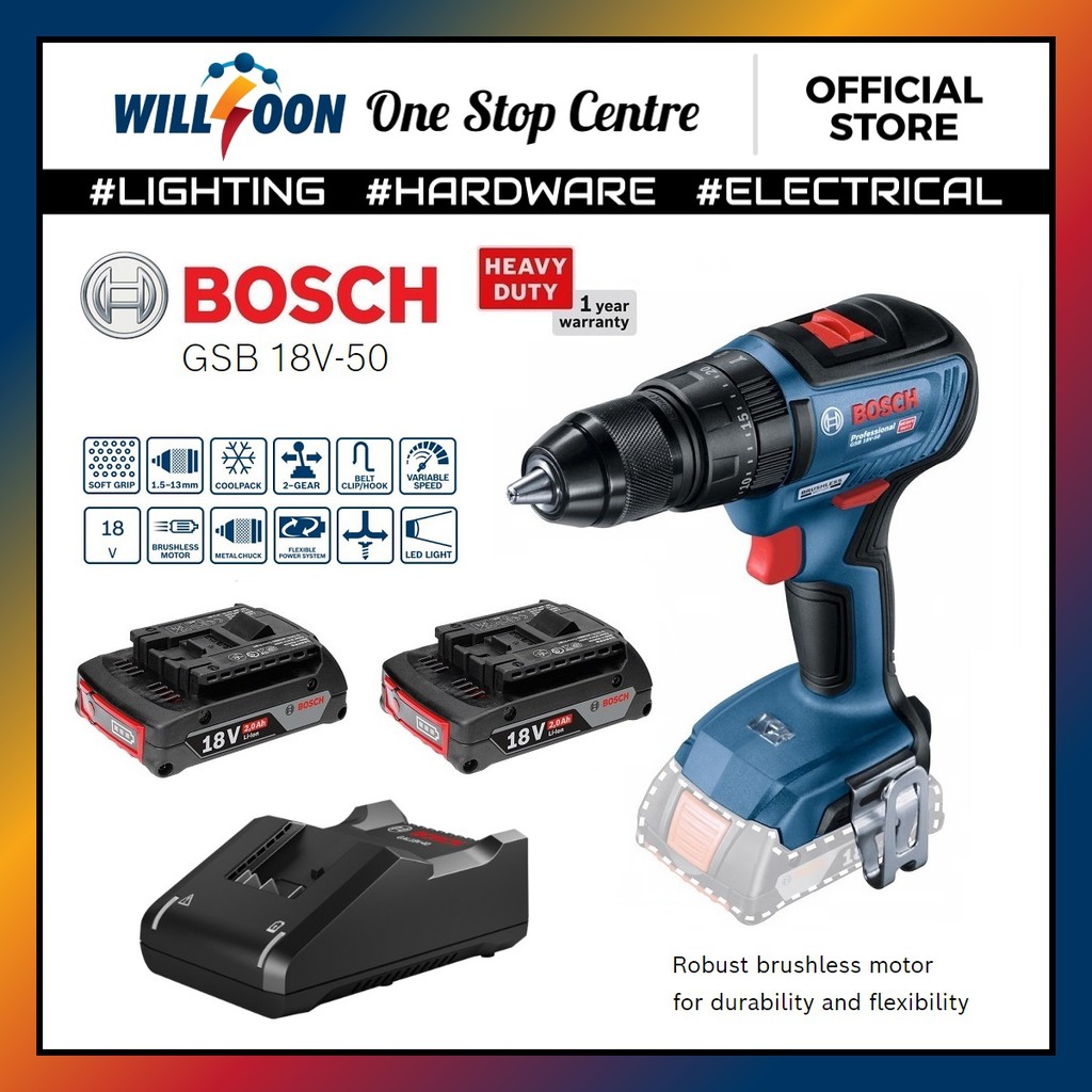 BOSCH GSB 18V-50 HEAVY DUTY BRUSHLESS MOTOR BATTERY CORDLESS IMPACT ...