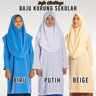 Baju Kurung Sekolah Rendah Menengah Putih Biru Beige MRSM Kain Licin ...