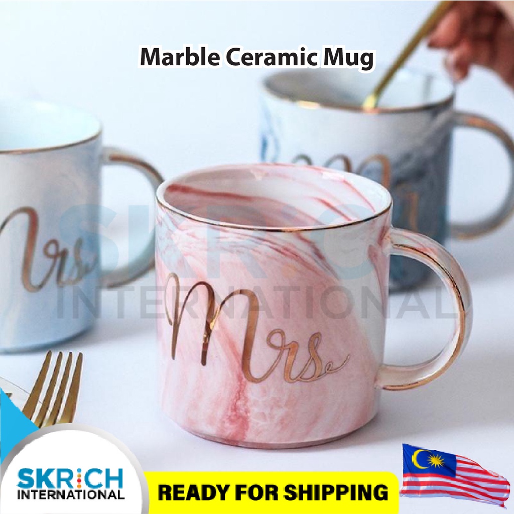 Marble Mr & Mrs Ceramic Mug Rose Gold Grey Couple Tea Cup Modern Marble ...