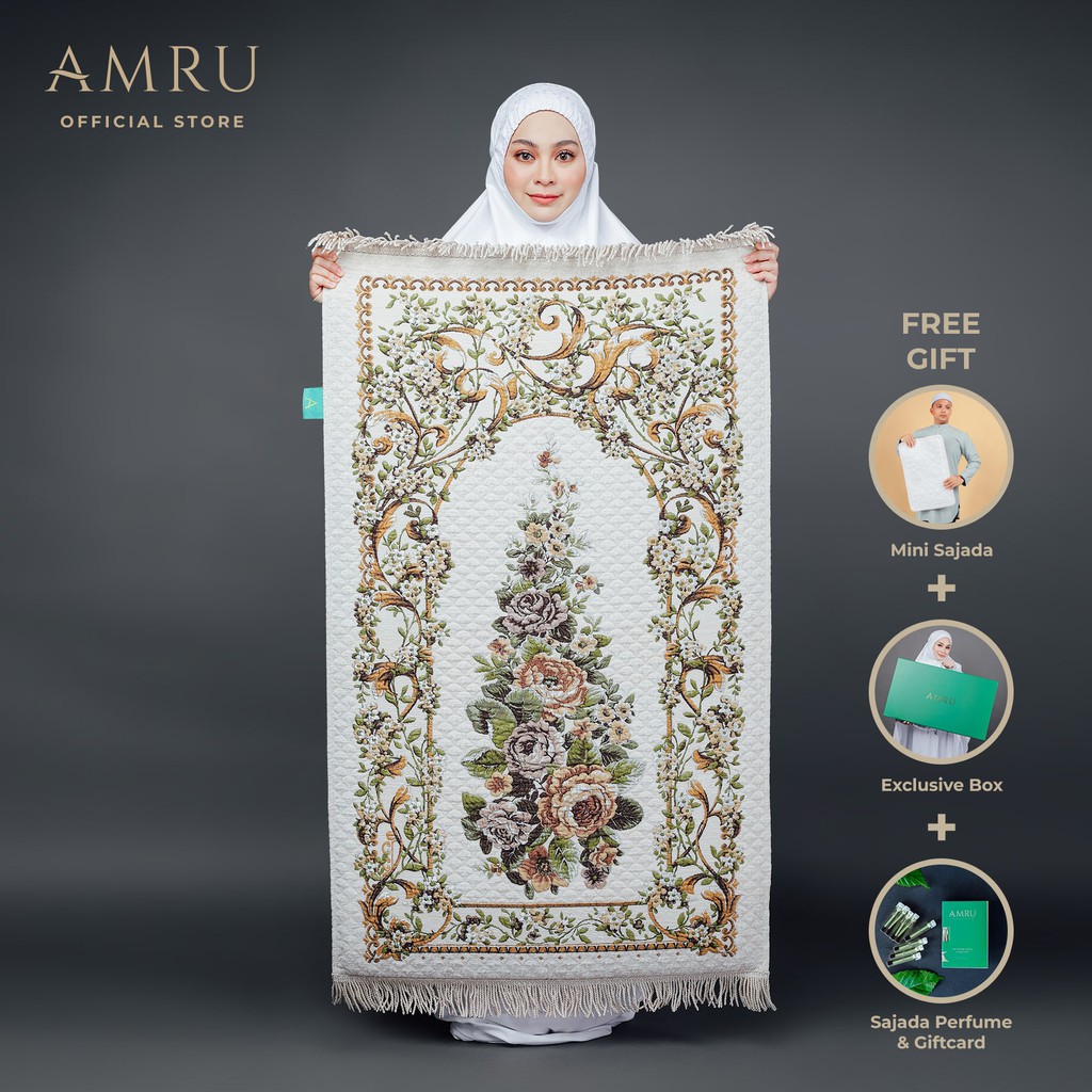 Sejadah AMRU Floral - Ivory Cream (FREE Perfume/FREE Box Exclusive ...