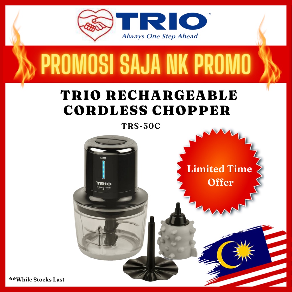 Trio Rechargeable Cordless Chopper 1.0L TRS-50C Wireless Food Processor ...