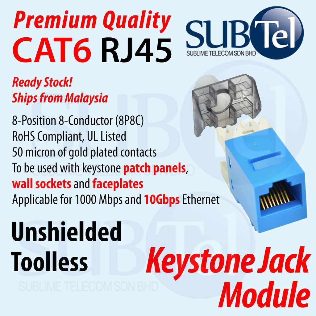 CAT6 CAT6A RJ45 Keystone Jack Module Malaysia Stock LAN Cable Ethernet Network Faster for Wall ...