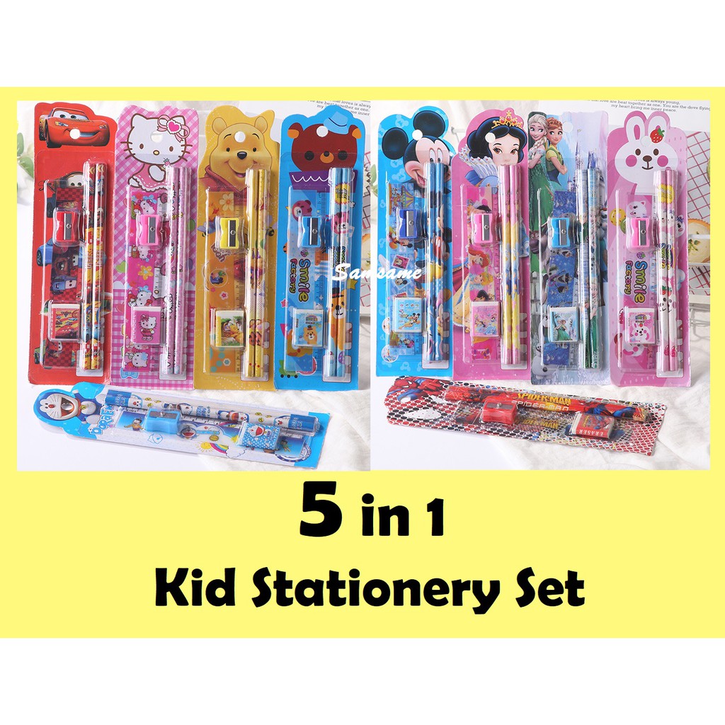 5 IN 1 set Kid Stationery Set colorful cartoon Student Stationery Gift ...