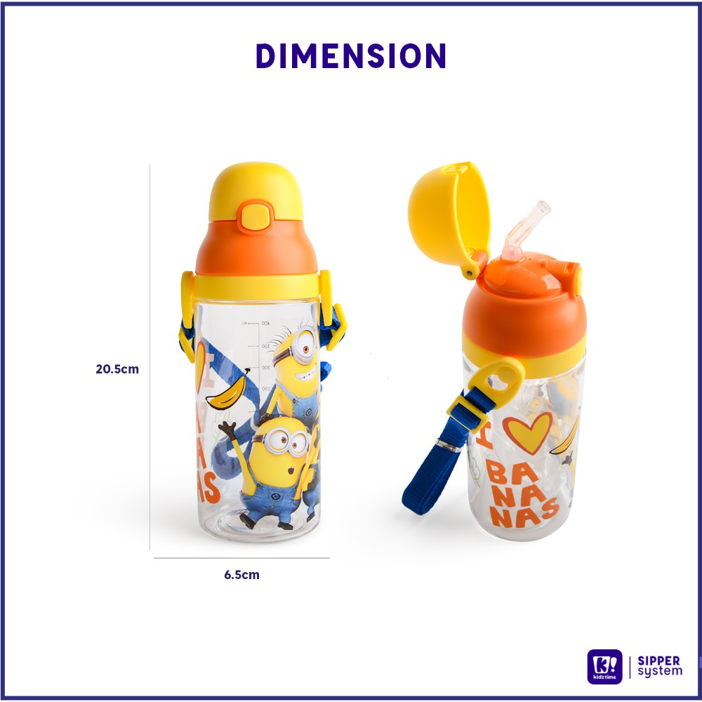 Despicable Me Minions Children Cartoon BPA Free Kids Straw Water Bottle + Strap (530ml) | Botol ...