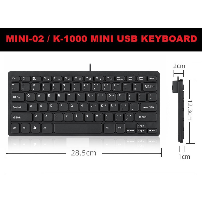 MINI02/K-1000 Mini Keyboard Wired Thin Light 78 Keys USB Multimedia ...