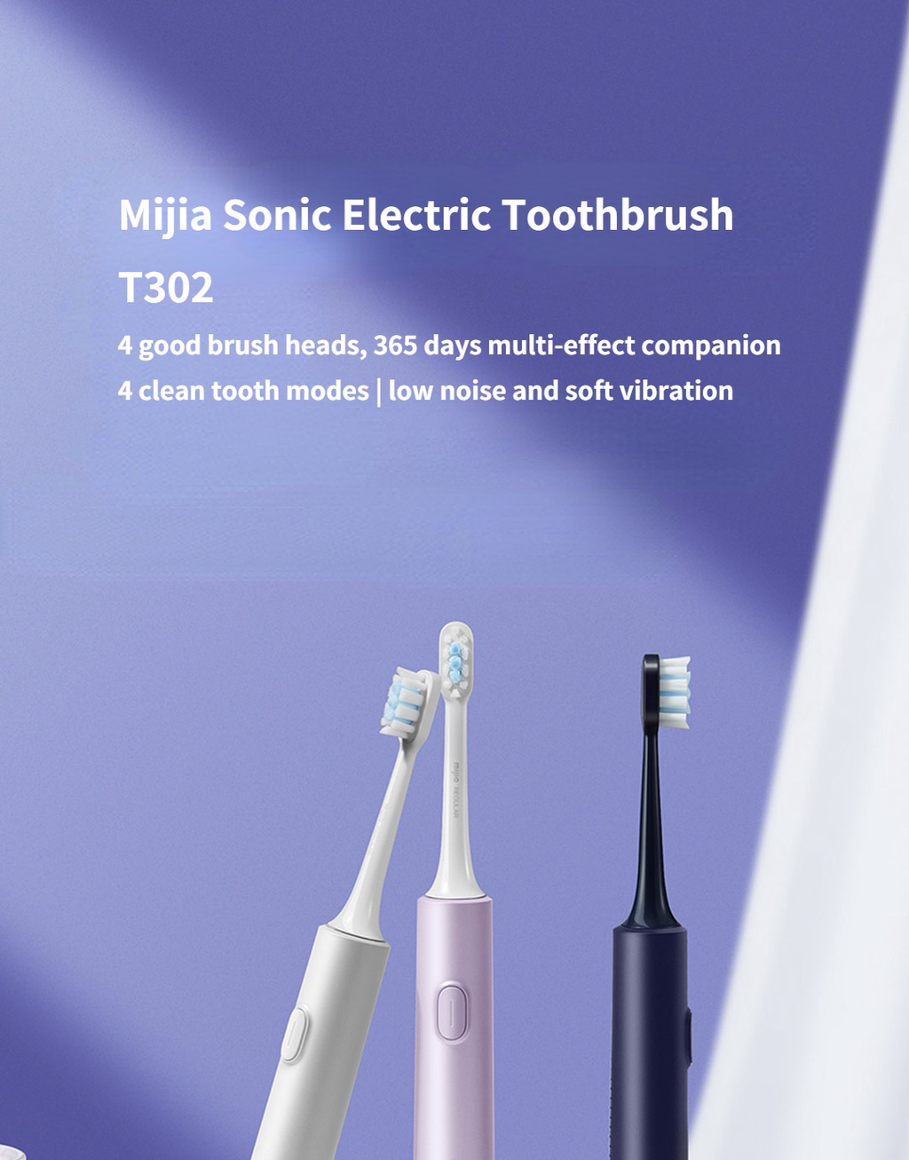 Xiaomi Mijia Sonic Electric Toothbrush T302 IPX8 Waterproof Wireless Charging 4 Brush Head Sonic ...