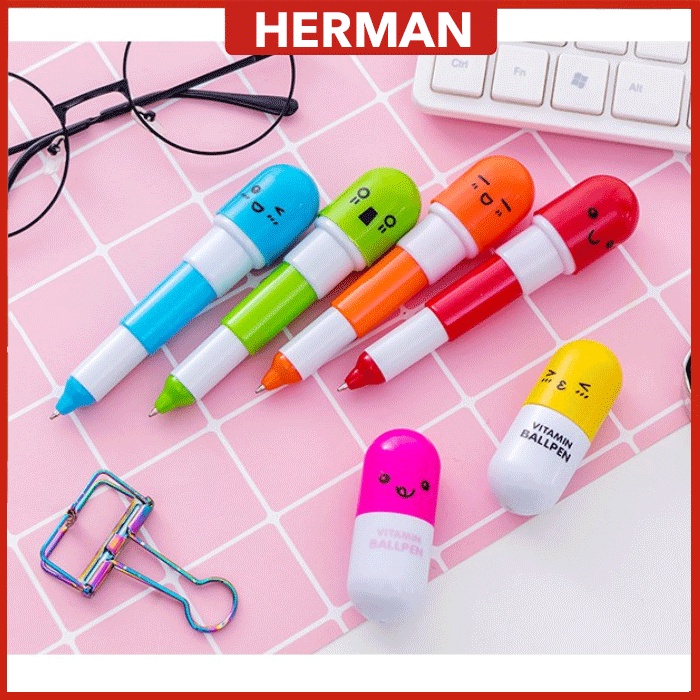 HERMAN Capsule Vitamin Ball Pen Mini Ballpoint Pen Stationery School ...