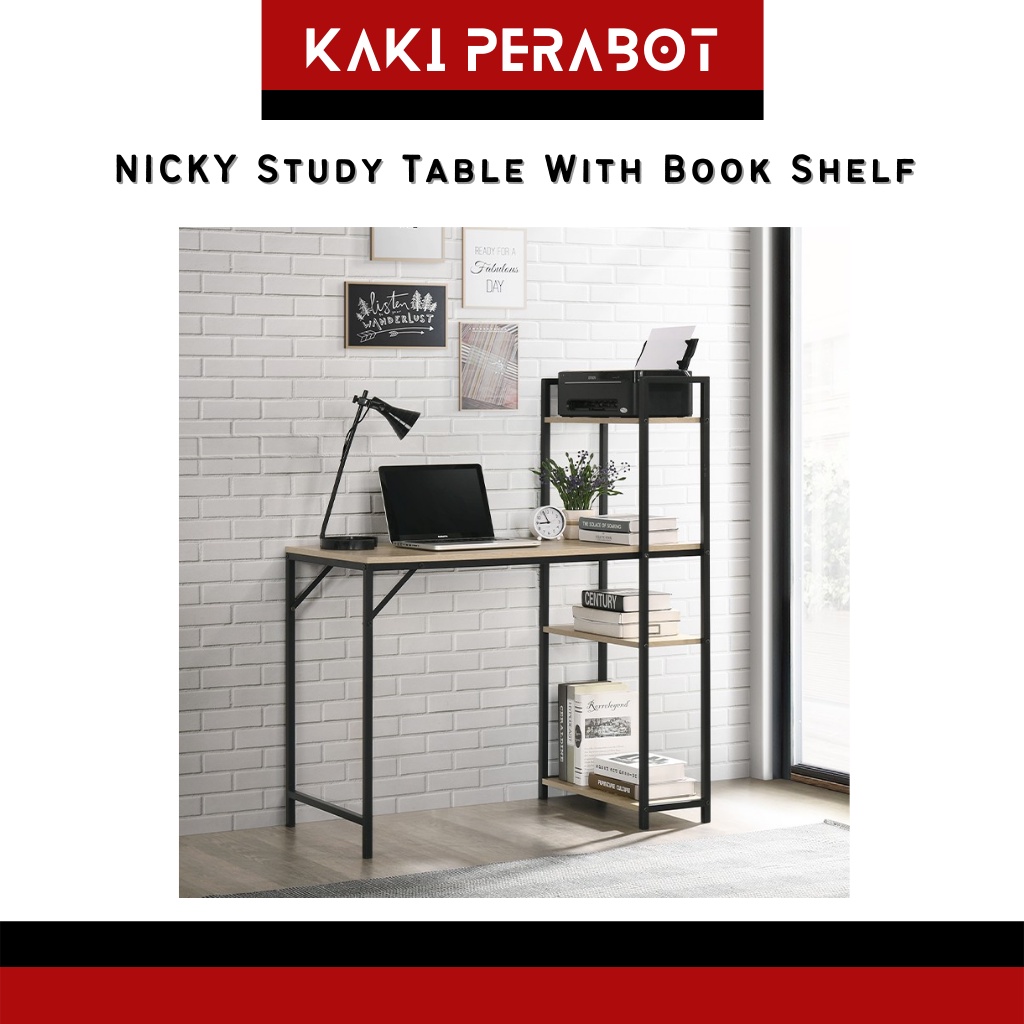NICKY Industrial Design Meja Belajar Study Table With Book Shelf Study ...